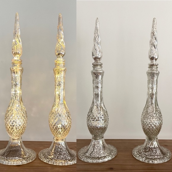 Pottery Barn | Accents | Mercury Glass Illuminated Tabletop Finials ...